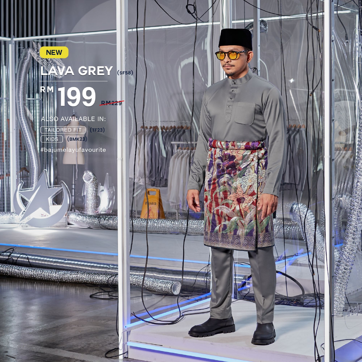 Baju Melayu Slim Fit Lava Grey | Bulan Bintang